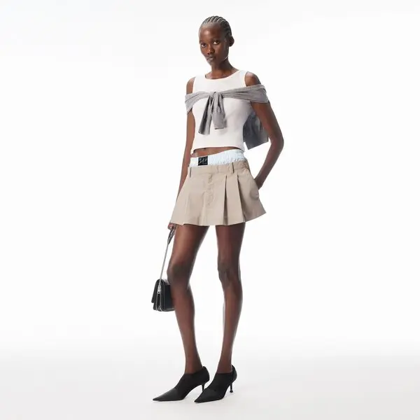 Alexander Wang Pleated Mini Skort With Boxer Waistband And Zip Details - Stone
