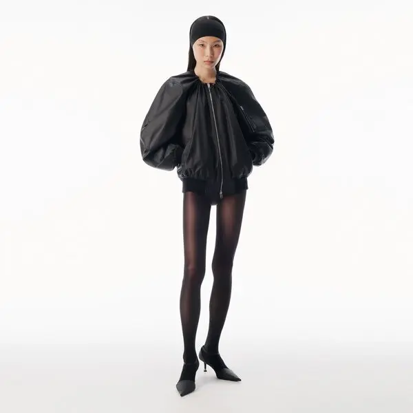 Alexander Wang Leather Scoop Neck Bomber Jacket - Black
