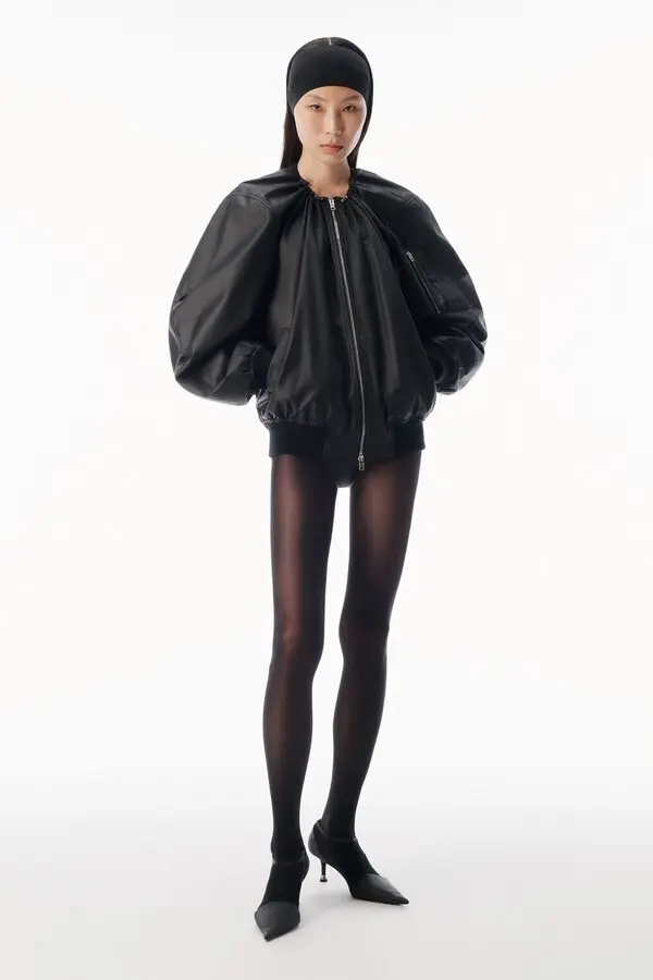 Alexander Wang Leather Scoop Neck Bomber Jacket