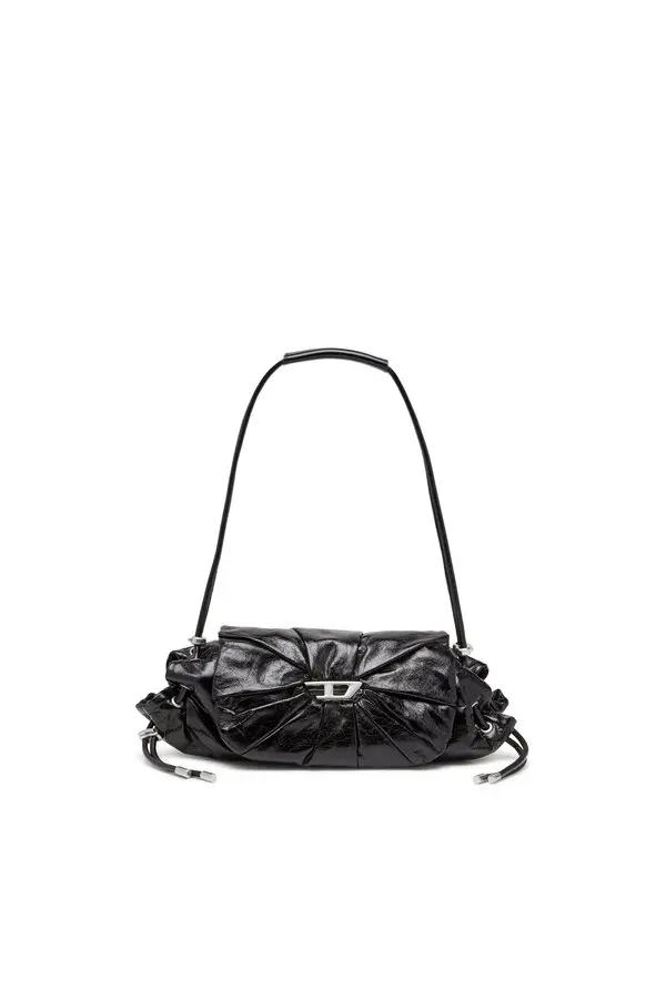 DIESEL® Scrunch-d Small Shoulder Bag In Shiny Scrunched Leather - Black