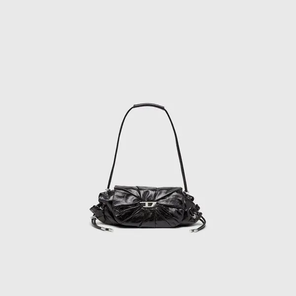 DIESEL® Scrunch-d Small Shoulder Bag In Shiny Scrunched Leather - Black