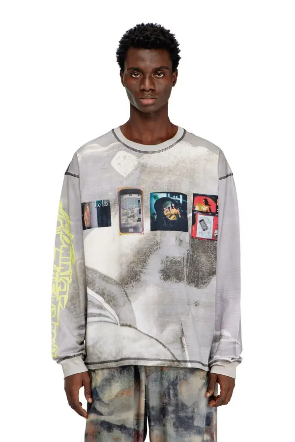 DIESEL® Long-sleeve T-shirt With All-over Print And Patches