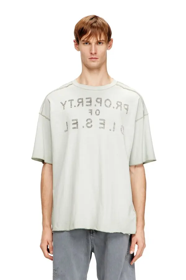 DIESEL® Relaxed Cotton T-shirt With Front And Back Print - Grey