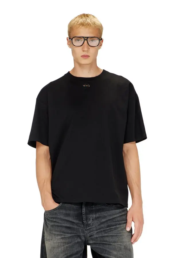 DIESEL® Relaxed Cotton T-shirt With Oval D Embroidery - Black