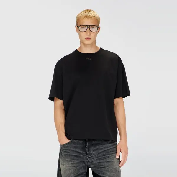DIESEL® Relaxed Cotton T-shirt With Oval D Embroidery - Black