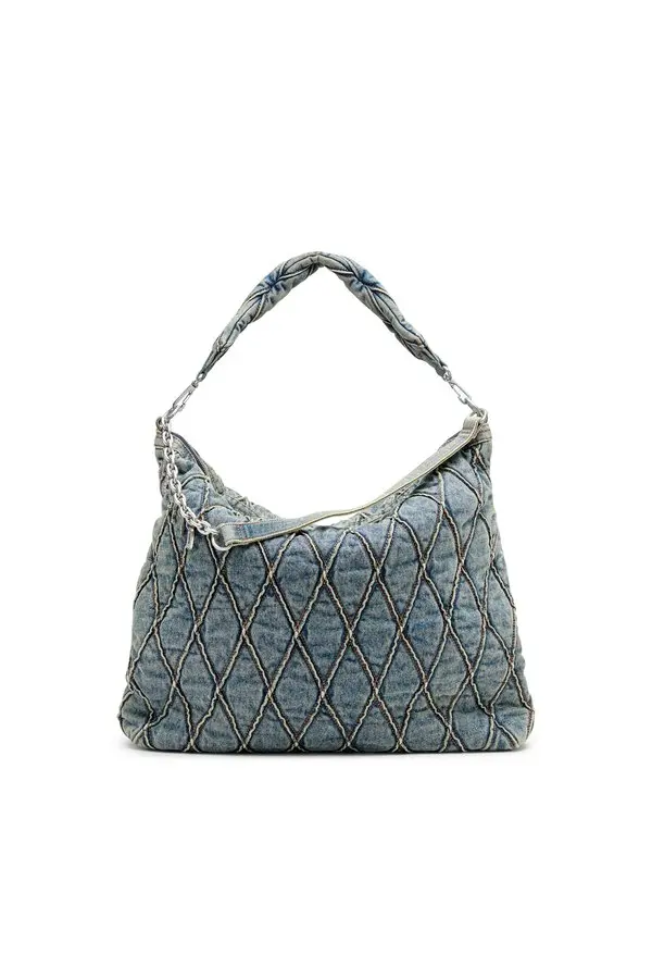DIESEL® Charm-d Large Hobo Bag In Argyle Quilted Denim - Blue