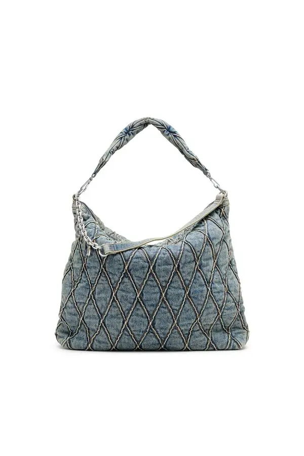 DIESEL® Charm D Large Hobo Bag In Quilted Argyle Denim - Blue