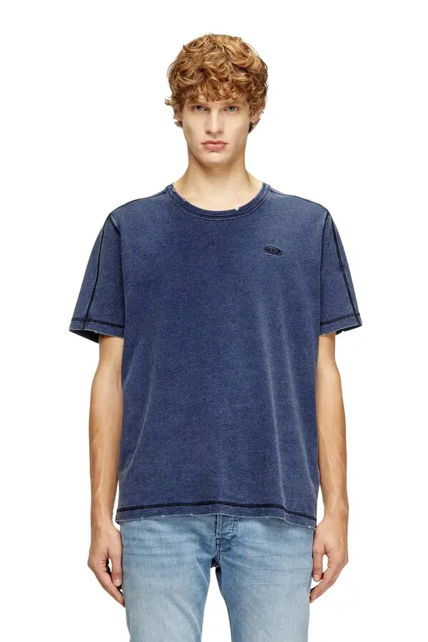 DIESEL® Distressed T-shirt With Denim Effect