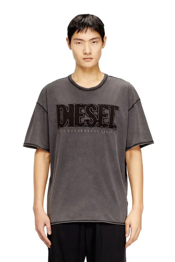 DIESEL® T-shirt With Appliqué Logo And Raw Edge