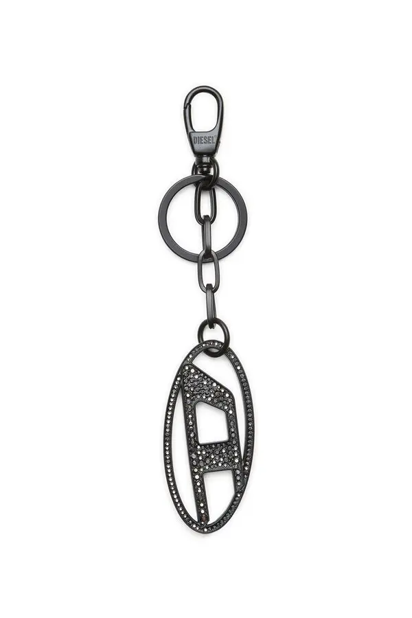 DIESEL® Metal Oval D Keyring With Crystals - Black