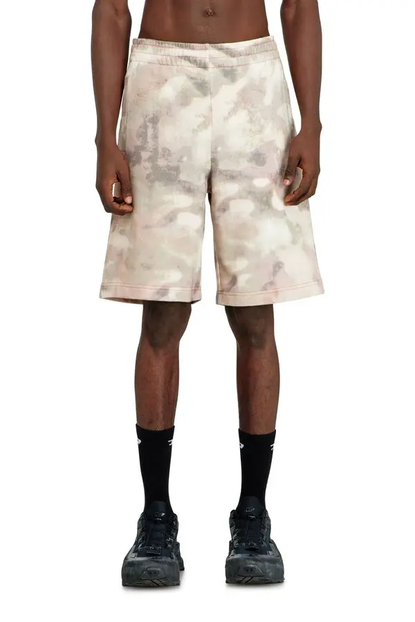 DIESEL® Camouflage Digital Print Sweat Shorts With Frayed Details