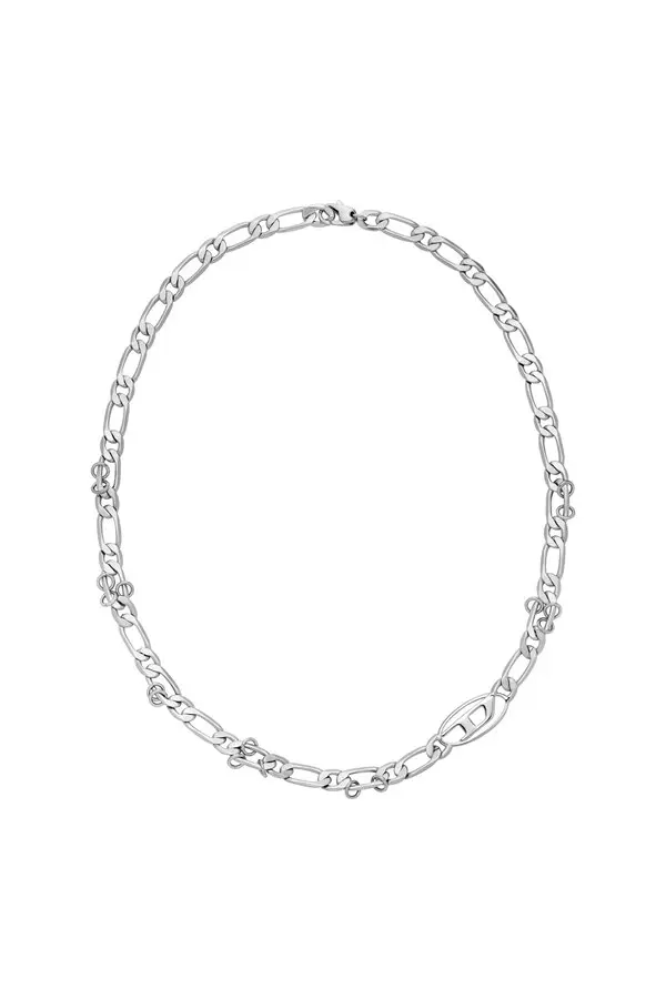 DIESEL® Stainless Steel And Brass Chain Necklace With Oval D Logo - Silver