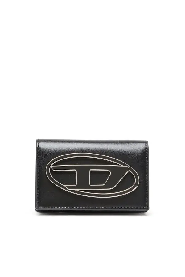 DIESEL® Leather Card Holder With Enamelled Oval D - Black