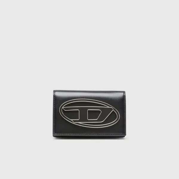 DIESEL® Leather Card Holder With Enamelled Oval D - Black