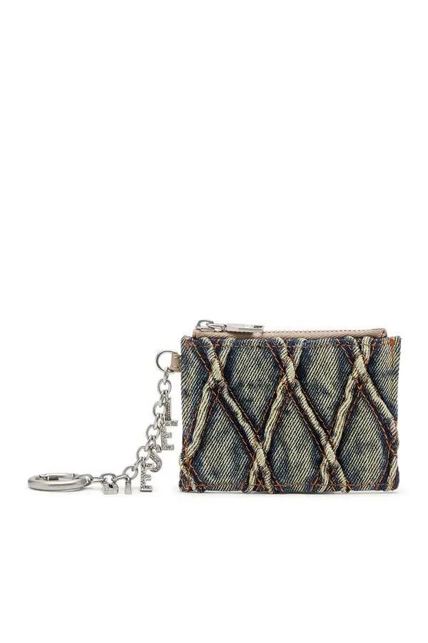 DIESEL® Card Holder In Argyle Quilted Denim - Blue