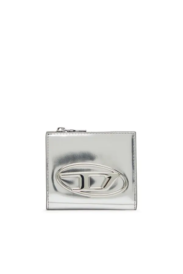 DIESEL® Bi-fold Card Holder In Mirrored Leather - Silver
