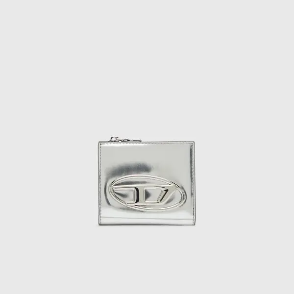 DIESEL® Bi-fold Card Holder In Mirrored Leather - Silver