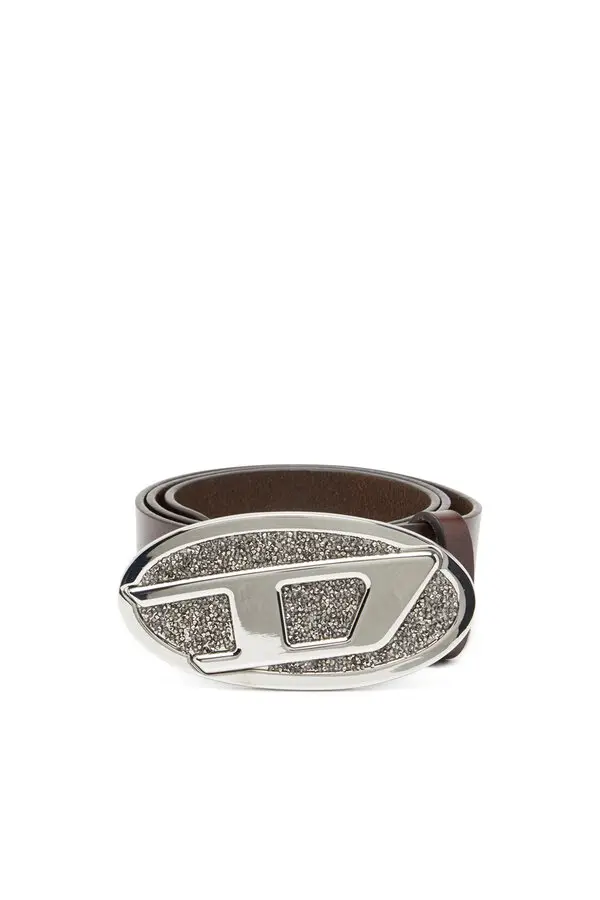 DIESEL® Leather Belt With Embellished Oval D Buckle - Brown