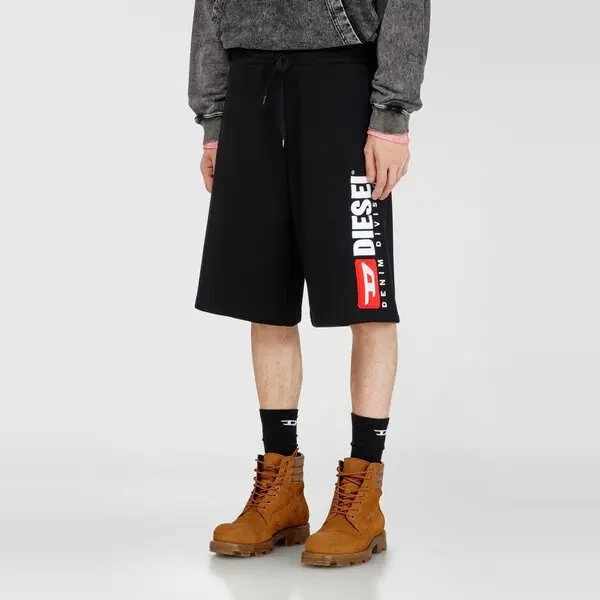 DIESEL® Fleece Shorts With Maxi Logo Patch - Black
