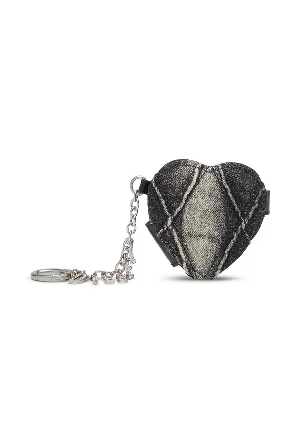 DIESEL® Heart Mirror Charm With Argyle Quilted Denim And Crystal Logo Embellishments - Black