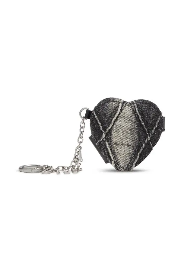 DIESEL® Heart Mirror Charm With Argyle Quilted Denim And Crystal Logo Embellishments - Black