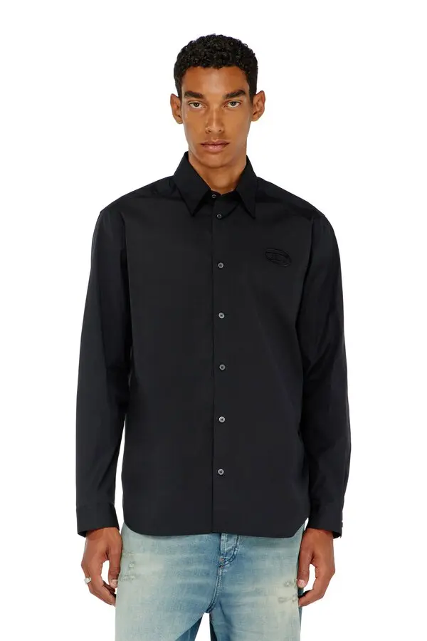 DIESEL® Stretch Poplin Shirt With Embroidery - Black