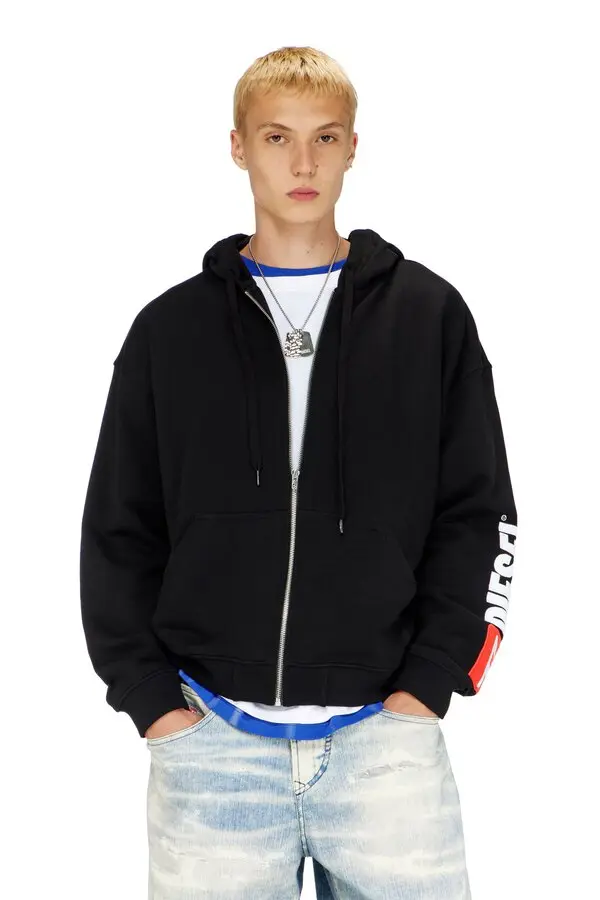 DIESEL® Embroidered Logo Patch Full Zip Hoodie - Black