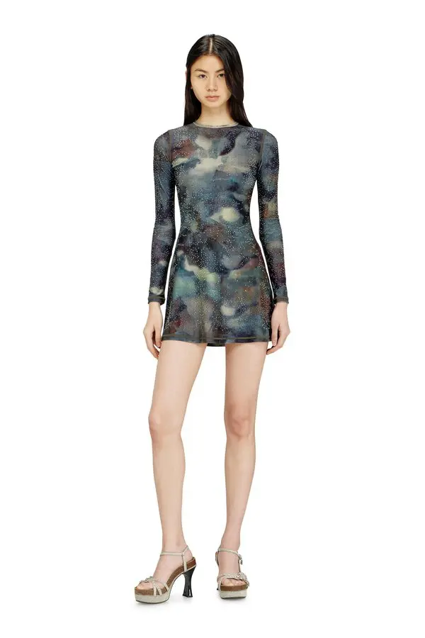 DIESEL® Mini Dress With Camouflage Print And Crystal Embellishments