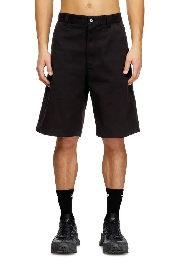 DIESEL® Cotton Shorts With Stonewash Treatment - Black