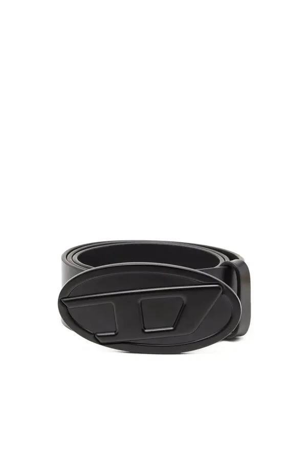 DIESEL® 4cm Leather Belt With Oval D Plaque - Black