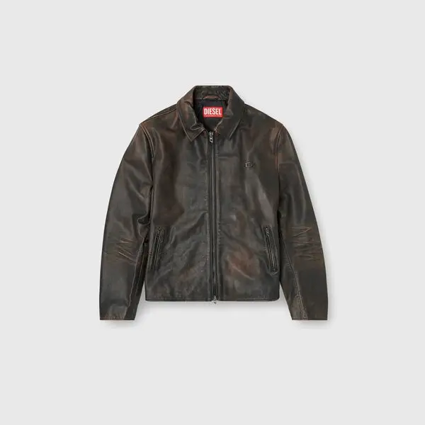 DIESEL® Treated Leather Coach Jacket - Brown