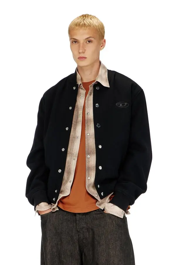 DIESEL® Felted Wool Blend Bomber Jacket With Appliqué And Embroidered Logo