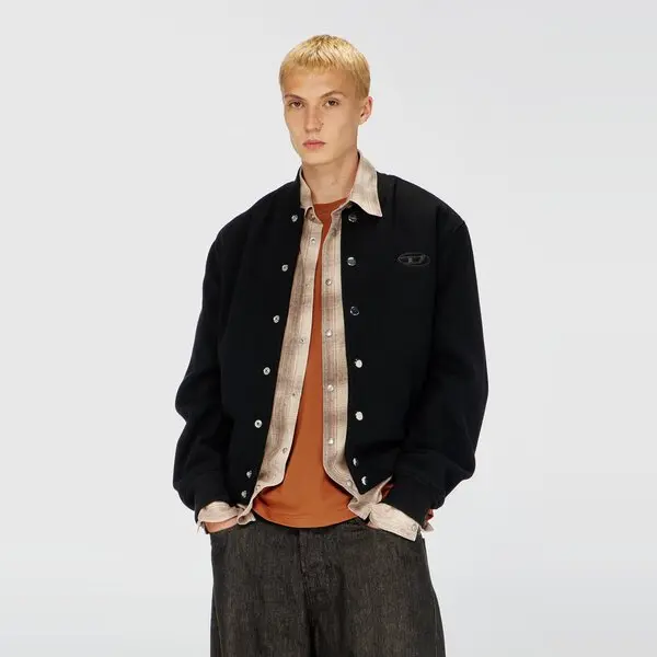 DIESEL® Felted Wool Blend Bomber Jacket With Appliqué And Embroidered Logo