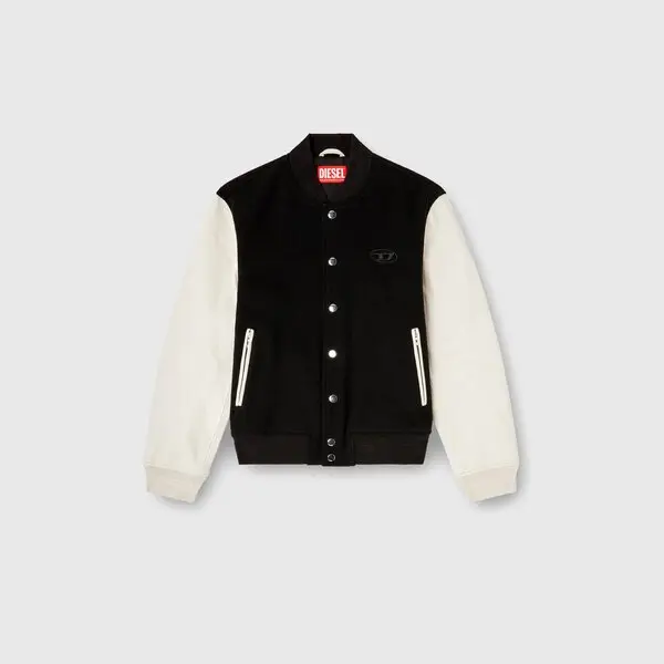 DIESEL® Wool Blend And Leather Bomber Jacket - Multicolor