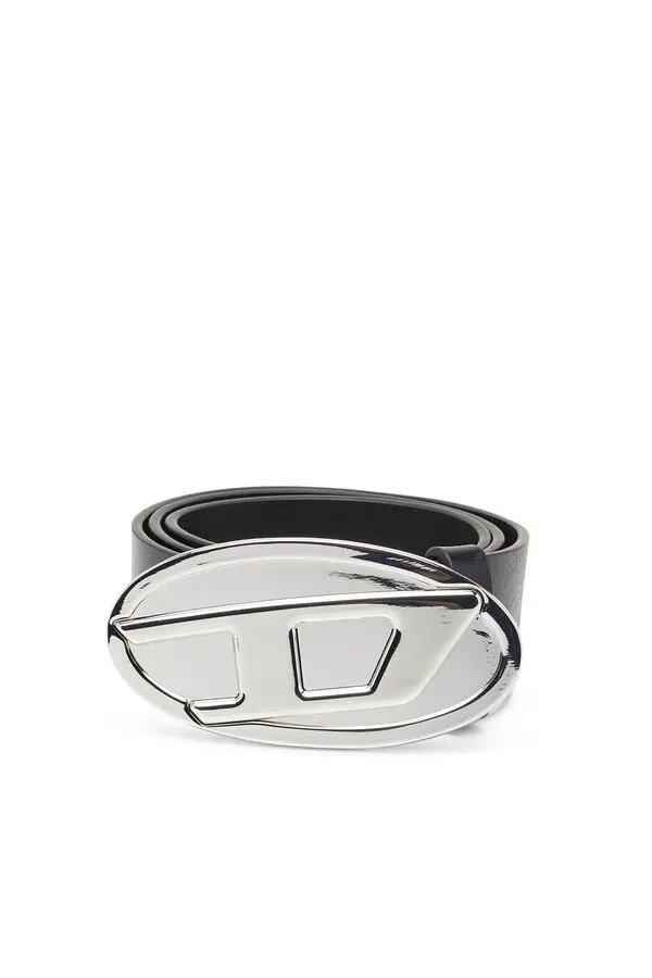 DIESEL® Leather Belt With Oval D Plaque - Black