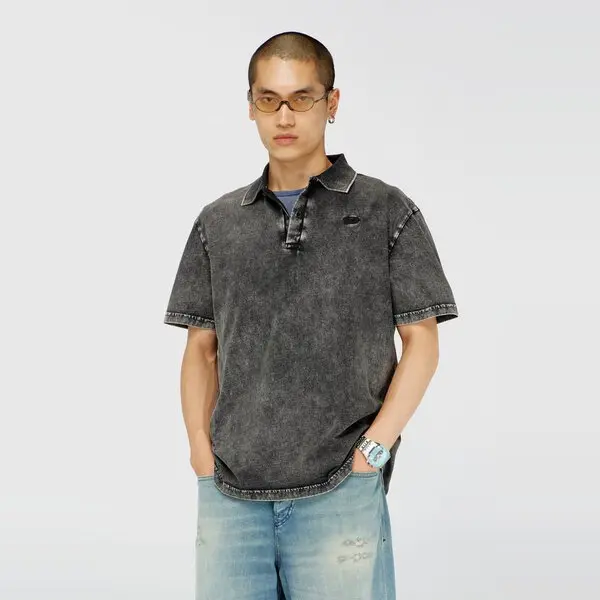 DIESEL® Polo Shirt In Denim-effect Jersey - Grey