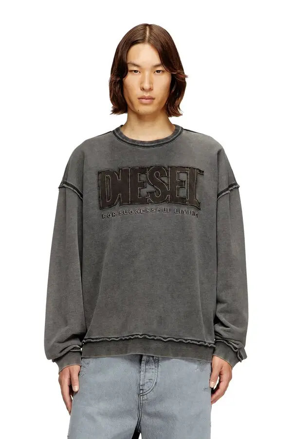 DIESEL® Cotton Crewneck Sweatshirt With Appliqué Logo