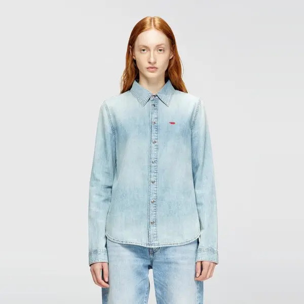 DIESEL® Embroidered Logo Denim Shirt - Blue