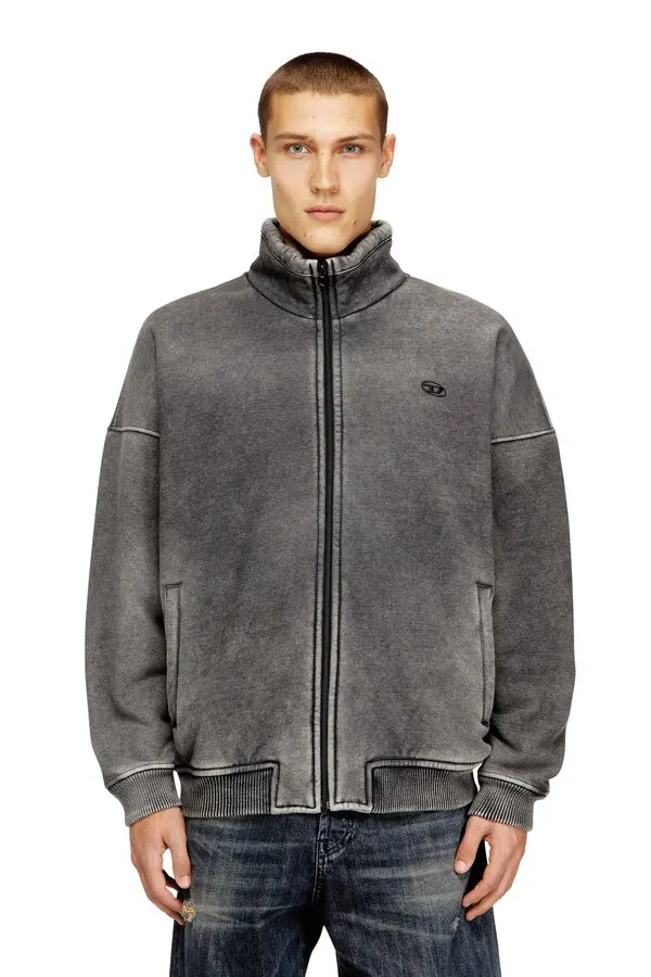 DIESEL® Teddy-lined Zip Jacket With Denim Effect - Grey