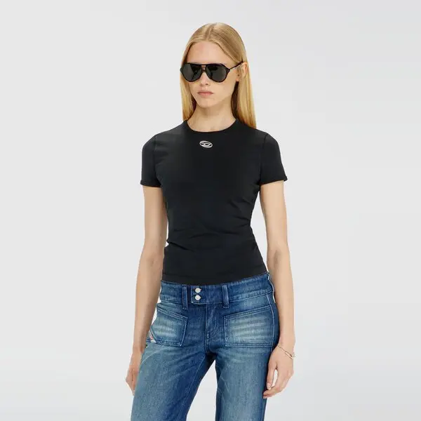 DIESEL® Slim Fit Cotton-elastane T-shirt With Injected Oval D Logo - Black