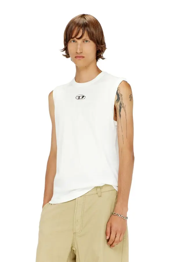 DIESEL® Cotton Tank Top With Metallic Oval D - White
