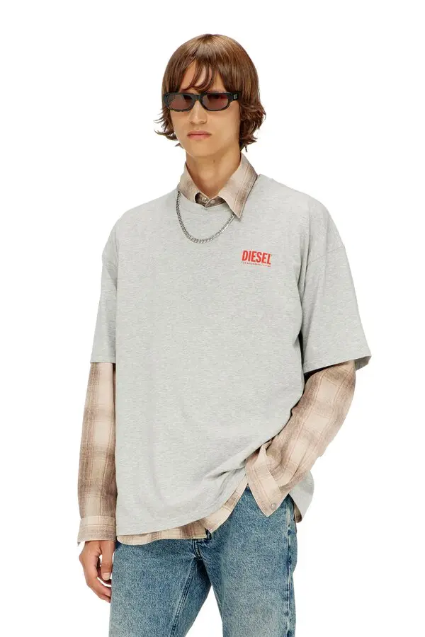 DIESEL® Cotton T-shirt With Biscotto Print - Grey