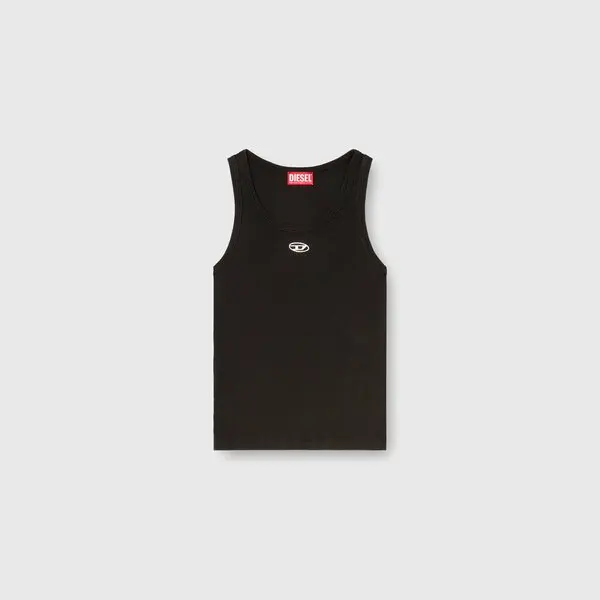 DIESEL® Slim Ribbed Tank Top With Metallic Oval D Logo - Black