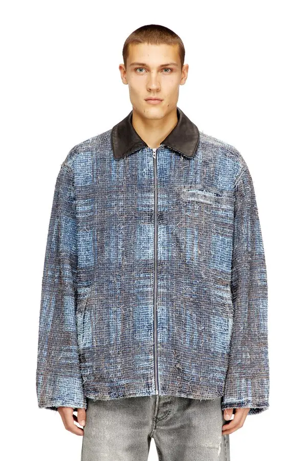 DIESEL® Graphic Bouclé Denim Jacket With Leather Collar