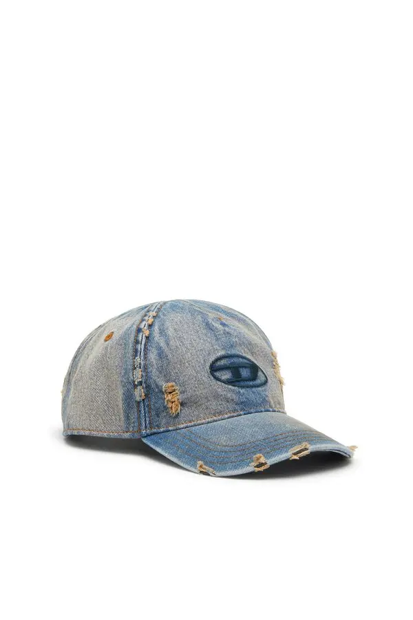 DIESEL® Denim Cap With Frayed Details And Embroidered Logo - Blue