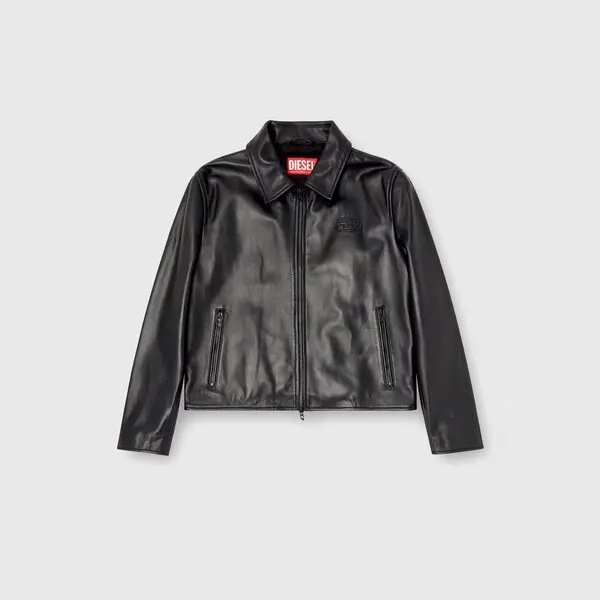 DIESEL® Leather Coach Jacket With Embossed Logo - Black