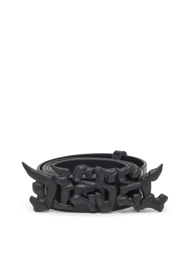 DIESEL® 3.5cm Pull-up Leather Belt With Graffiti Buckle