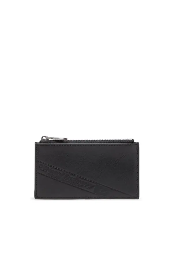 DIESEL® Leather Card Holder With Zip Closure - Black