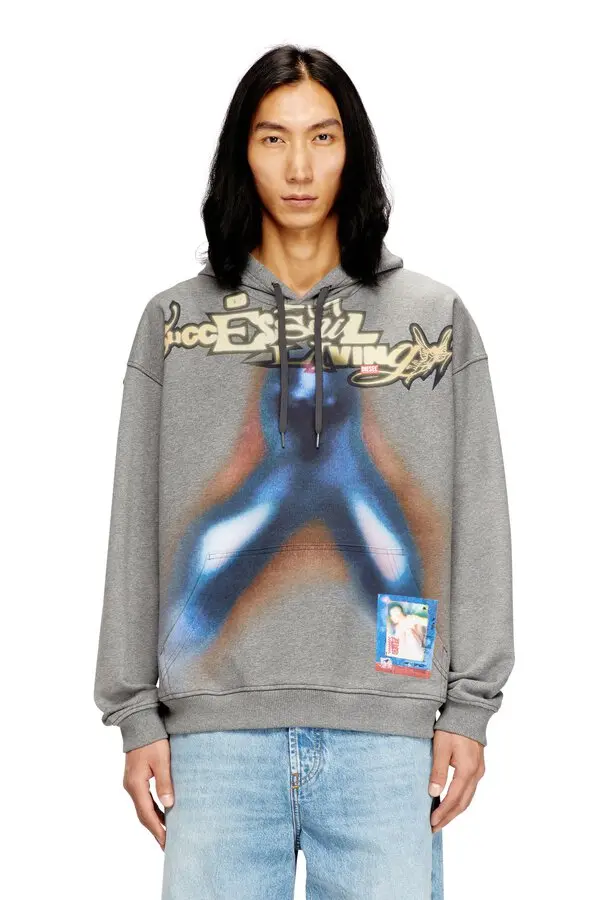 DIESEL® Organic Cotton Hoodie With Digital Print And Logo Detail