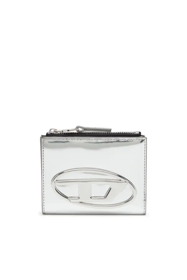 DIESEL® Bi-fold Leather Wallet With Oval D Logo - Silver